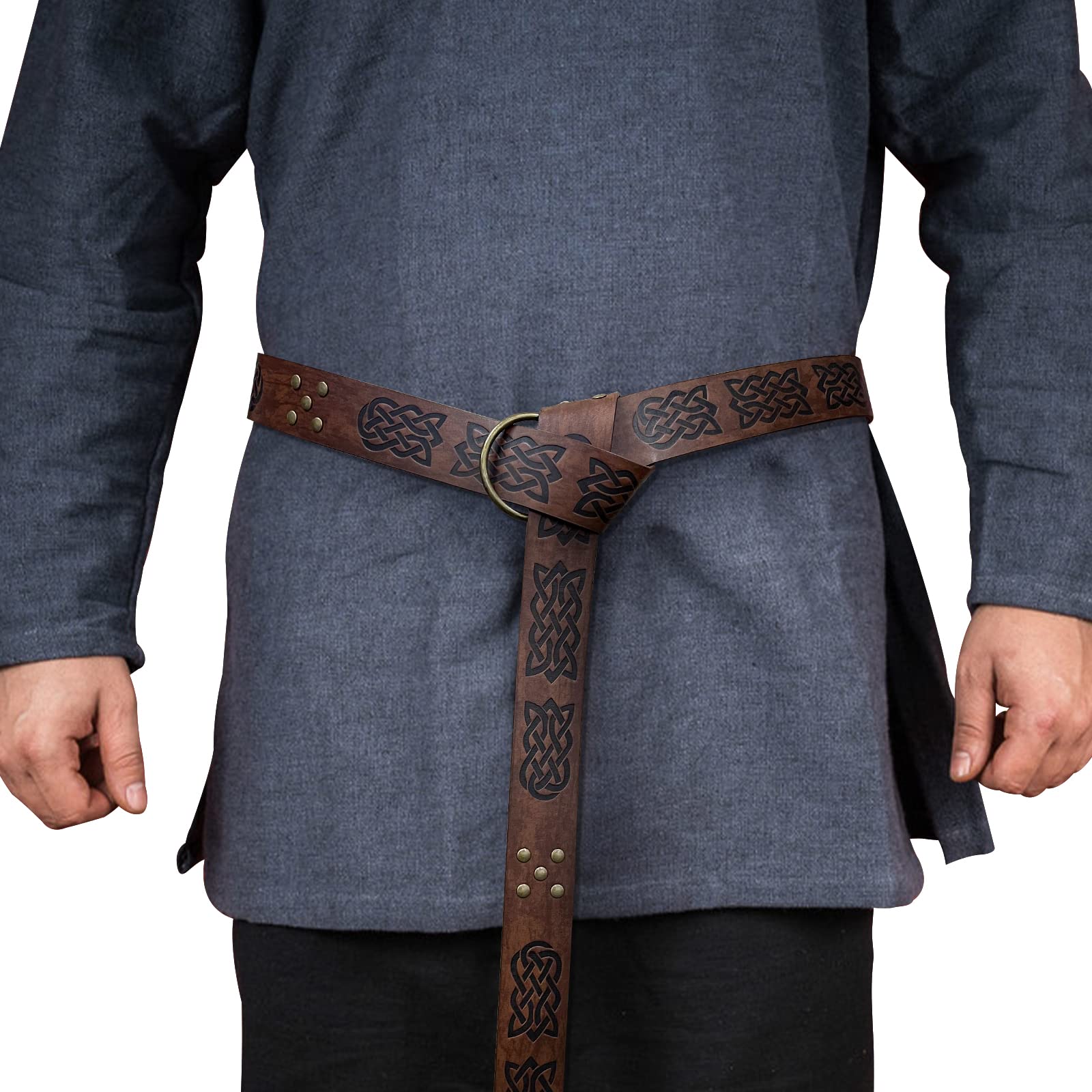 GelConnie Medieval Belts for Men Viking Leather Belt Ren Faire Belt Medieval Embossed PU Leather O Ring Belt Steampunk Midevil Belt For Women