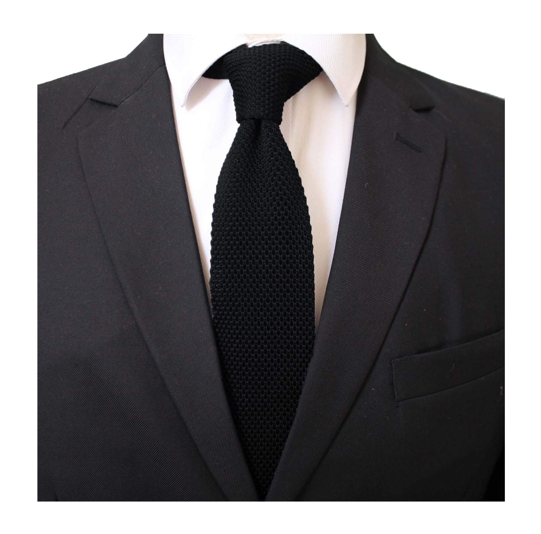 Kihatwin Jet Black Ties Woven Casual Preppy Stylish Necktie for Tall and Big Men or Boys
