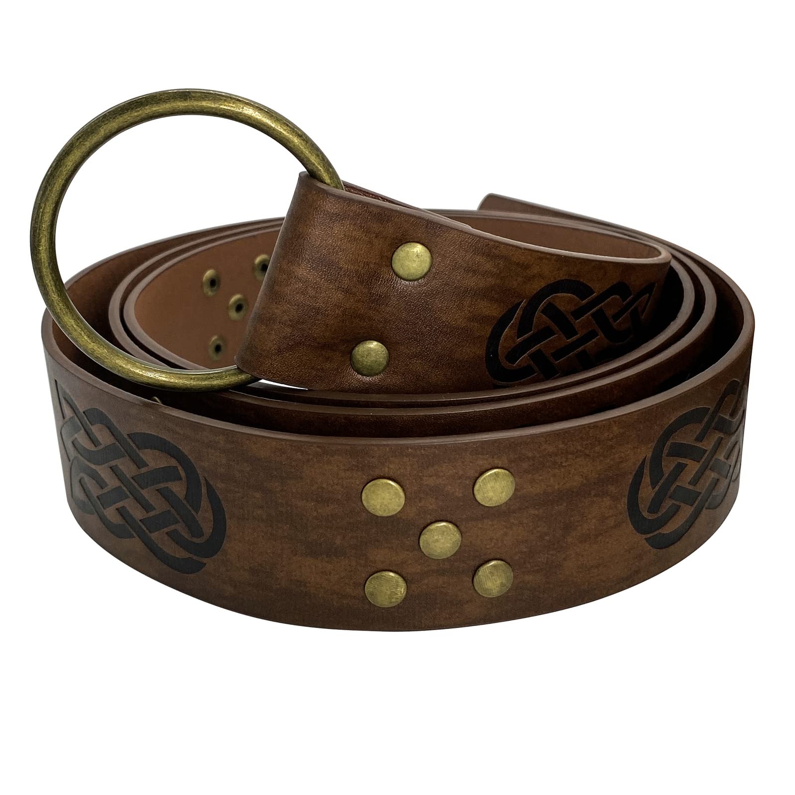 GelConnie Medieval Belts for Men Viking Leather Belt Ren Faire Belt Medieval Embossed PU Leather O Ring Belt Steampunk Midevil Belt For Women