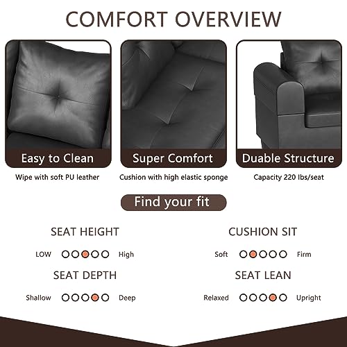 Lamerge Living Room Sectional Couch with Storage Ottoman, Modern PU Leather L-Shaped Sofa Couch Set, Black Modular Sofa Sectional w/Cup Holder, Living Room Furniture Set for Apartment, Small Space