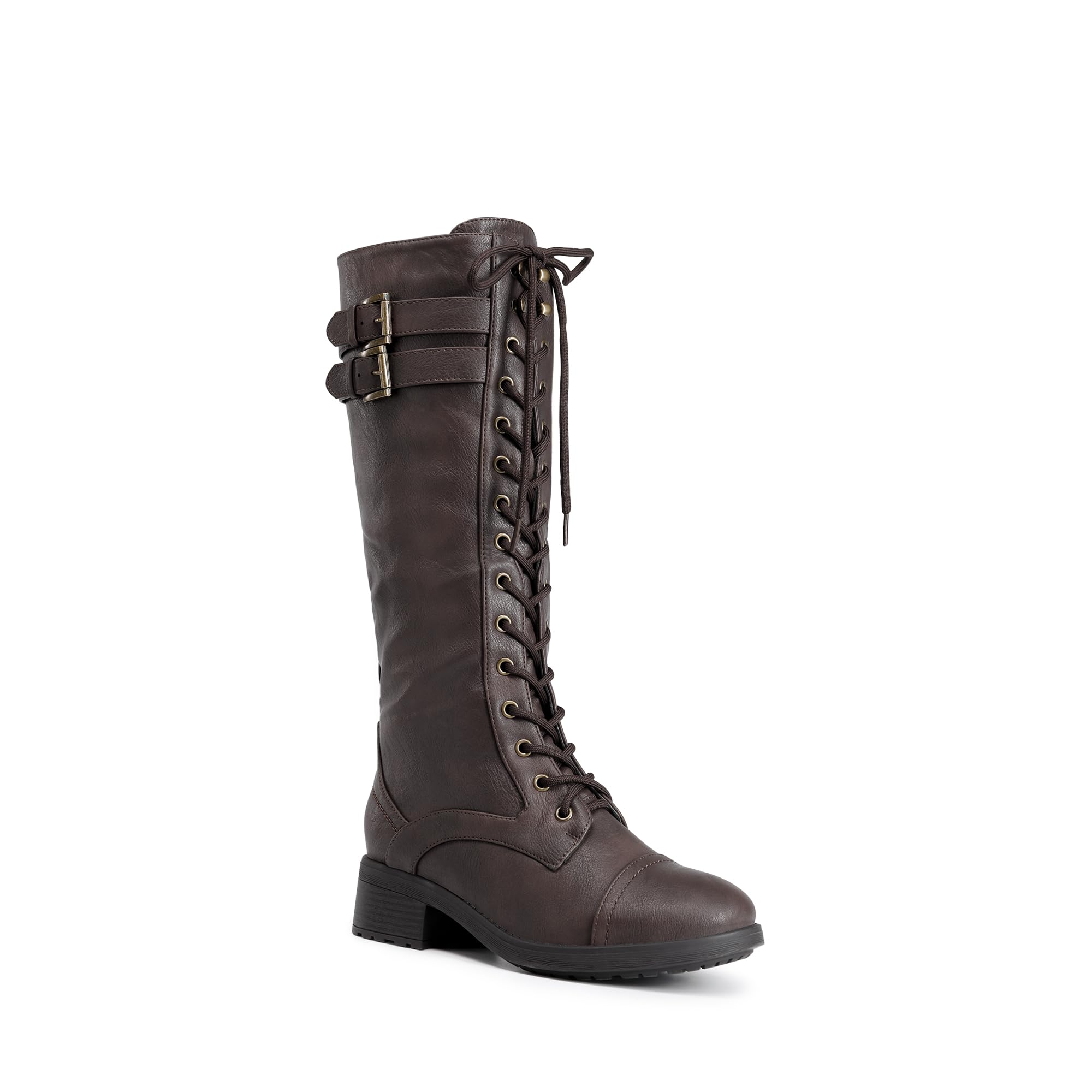 DREAM PAIRS Women's Pu Knee High Riding Combat Boots,Size 11,Brown,Georgia
