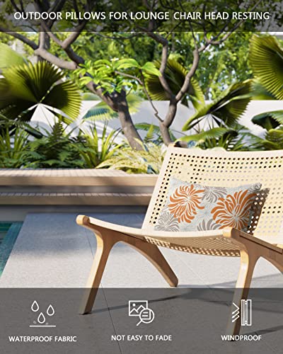 Recliner Head Pillow Ledge Loungers Chair Pillows with Insert Gray Orange Chrysanthemu Retro Texture Lumbar Pillow with Adjustable Strap Outdoor Waterproof Patio Pillows for Beach Pool Chair, 2 PCS