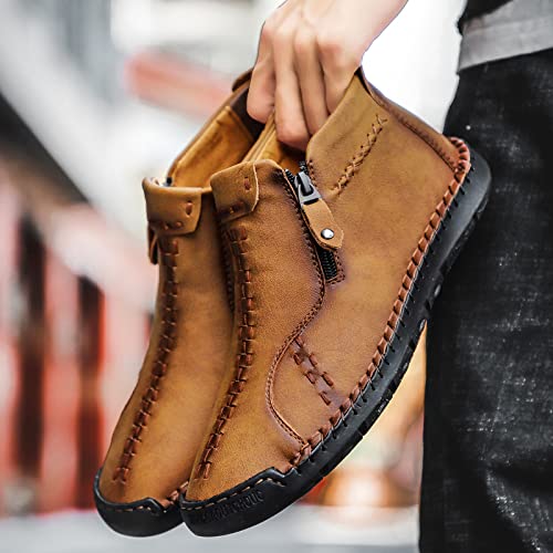 Govicta Mens Casual Shoes Leather Slip On Loafers Oxford Leather Chukka Boot for Men Work Office Dress Shoes Brown Size8.5