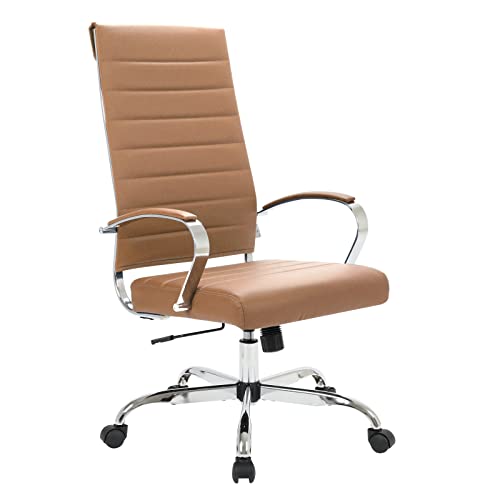 LeisureMod Benmar Modern High-Back Adjustable Swivel Leather Office Chair, Brown