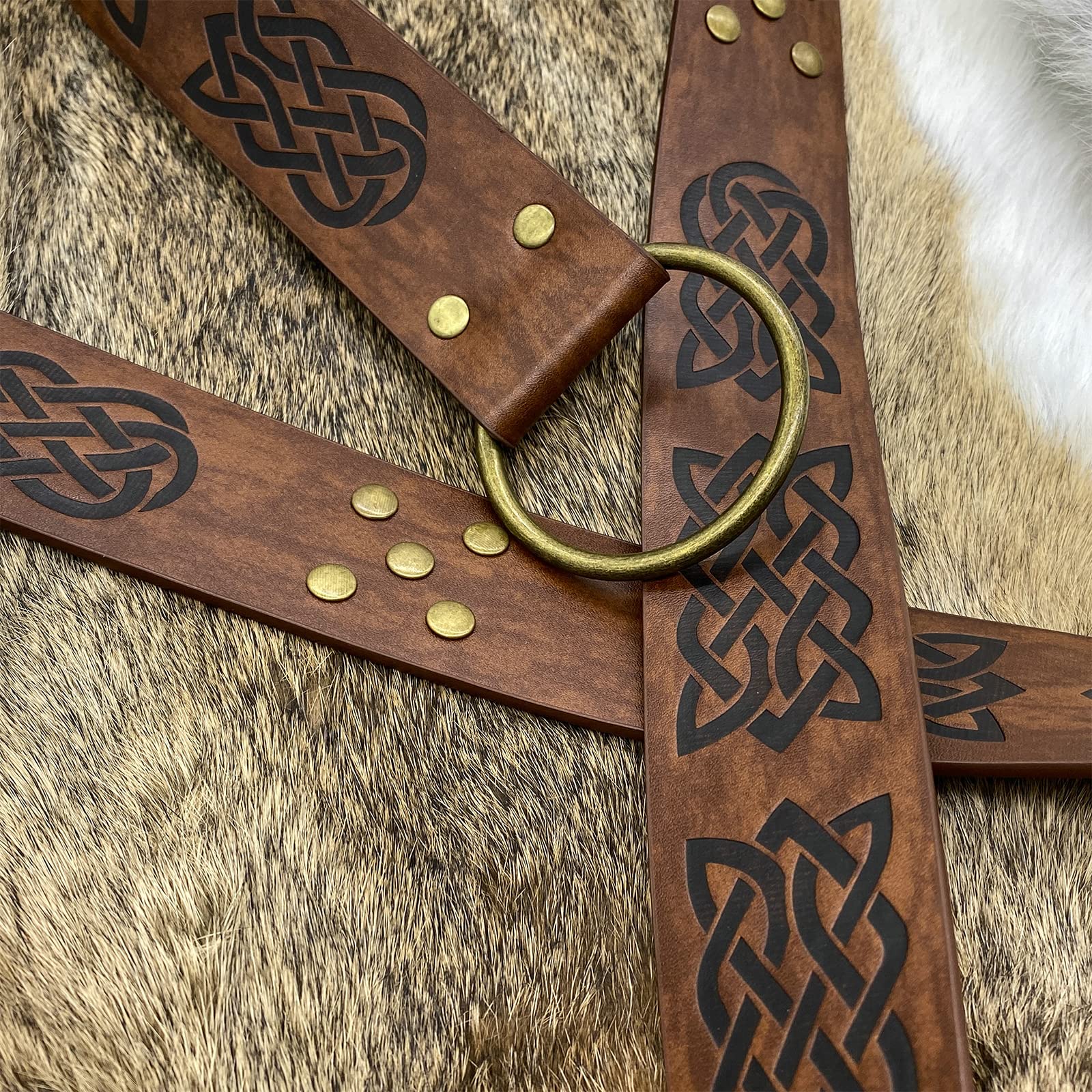 GelConnie Medieval Belts for Men Viking Leather Belt Ren Faire Belt Medieval Embossed PU Leather O Ring Belt Steampunk Midevil Belt For Women
