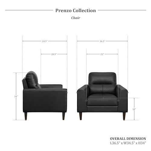 Lexicon Prenzo Leather Match Living Room Sofa Set, 3-Piece, Black