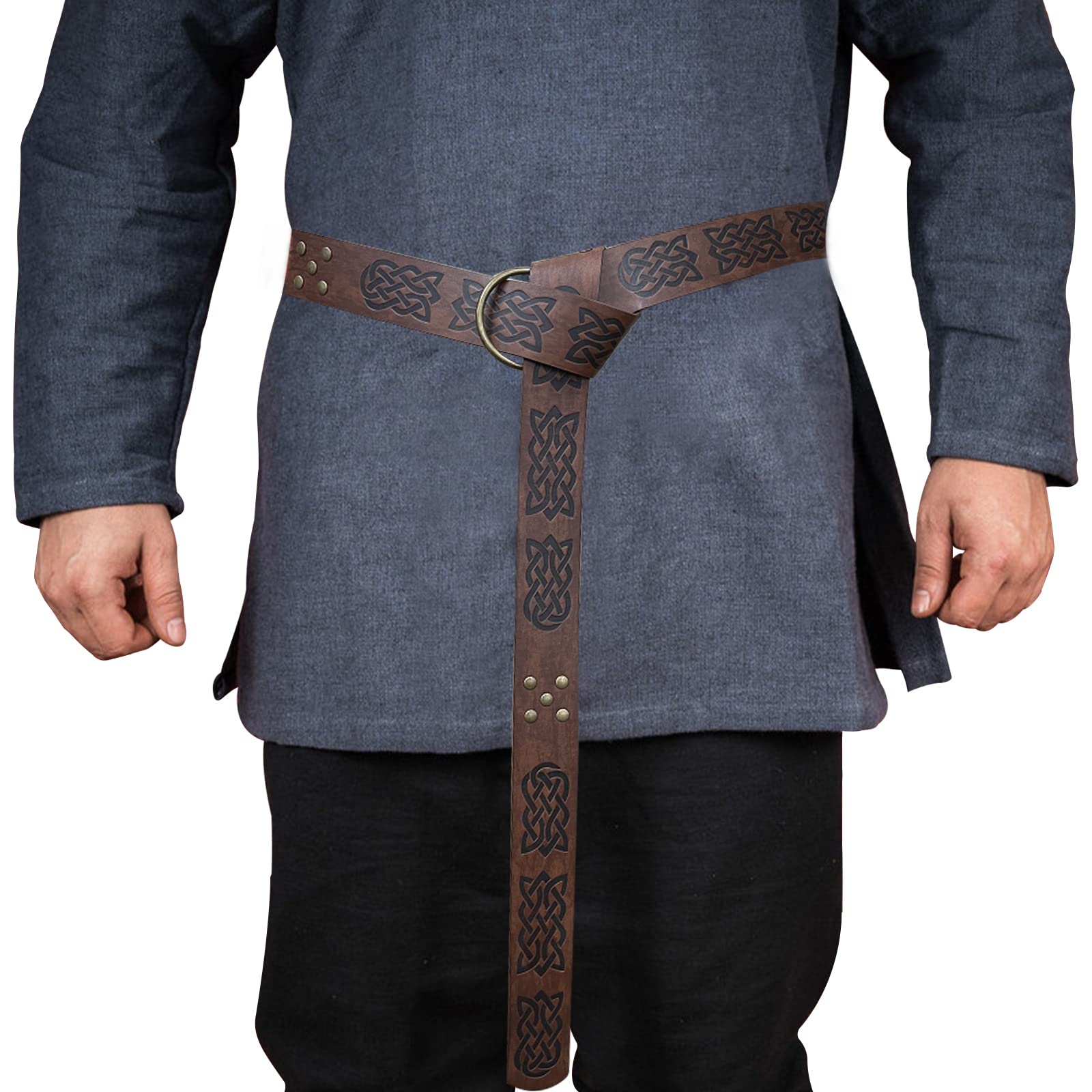 GelConnie Medieval Belts for Men Viking Leather Belt Ren Faire Belt Medieval Embossed PU Leather O Ring Belt Steampunk Midevil Belt For Women