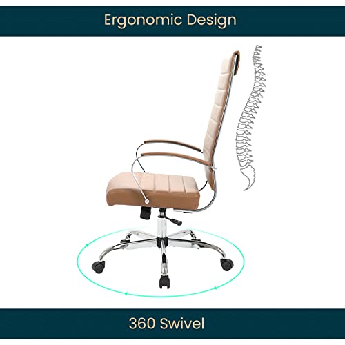 LeisureMod Benmar Modern High-Back Adjustable Swivel Leather Office Chair, Brown