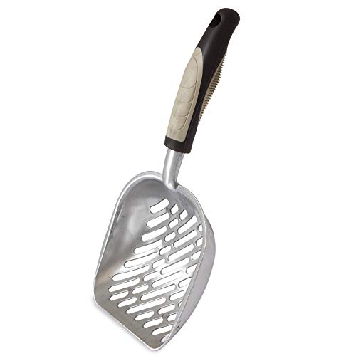 Petmate Metal Cat Litter Scoop, Premium Non-Stick Large Cat Litter Scooper, Deep Shovel Kitty Litter Scoop with Non-Slip Handle & Curved Design for Maximum Coverage