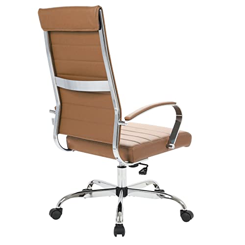 LeisureMod Benmar Modern High-Back Adjustable Swivel Leather Office Chair, Brown