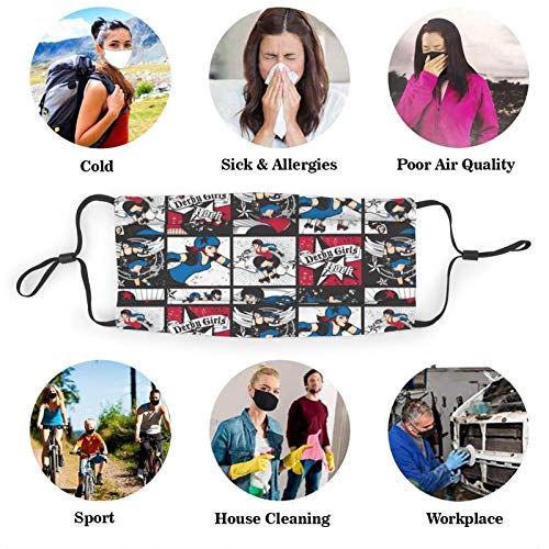 Roller Derby Comic,Face Mask Reusable Washable Masks Cloth for Adult and Kids