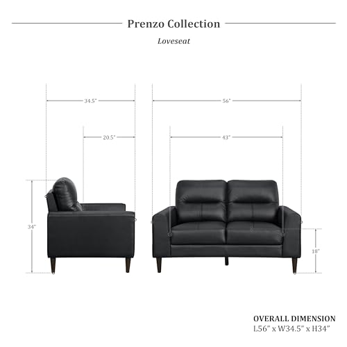 Lexicon Prenzo Leather Match Living Room Sofa Set, 3-Piece, Black