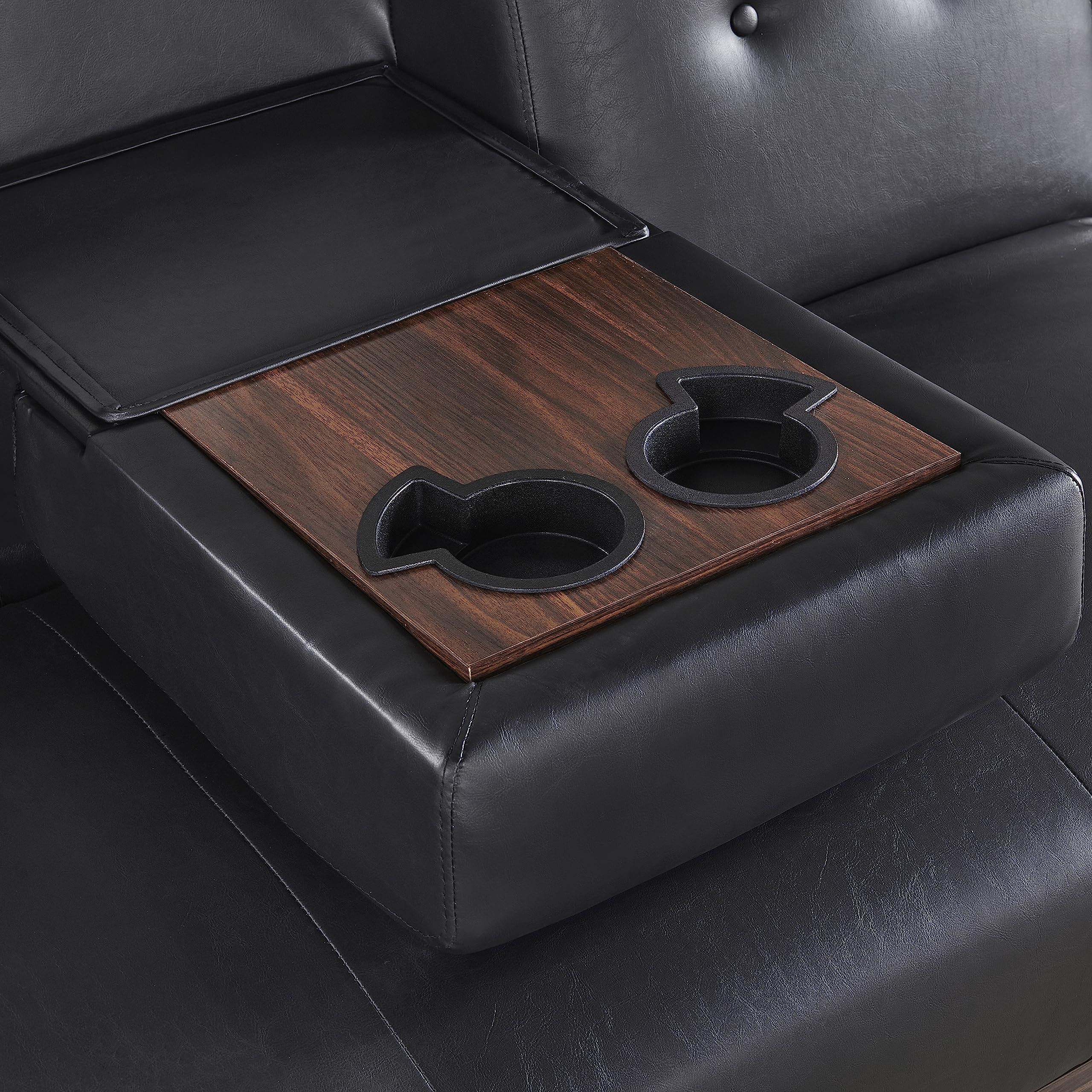 Multi-Functional Sectional Sofa Couch Convertible PU Leather Futon Sofa Sleeper Bed w/Storage Box,Cup Holder,Side 2-Tier Storage Rack, Modern Wood Modular Sofa Couch for Living Room,Black