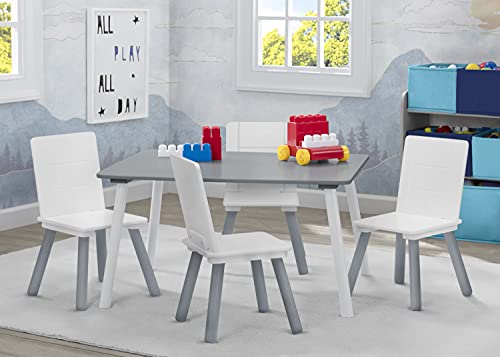 Delta Children Kids Table and Chair Set (4 Chairs Included) - Ideal for Arts & Crafts, Snack Time, Homeschooling, Homework & More, Grey/White