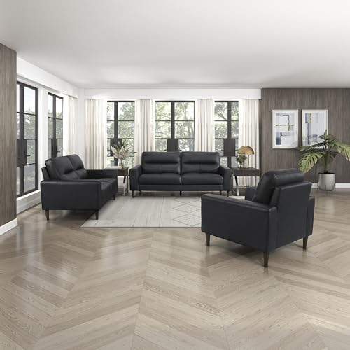 Lexicon Prenzo Leather Match Living Room Sofa Set, 3-Piece, Black