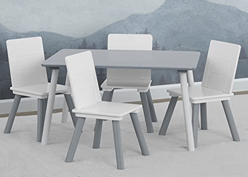 Delta Children Kids Table and Chair Set (4 Chairs Included) - Ideal for Arts & Crafts, Snack Time, Homeschooling, Homework & More, Grey/White