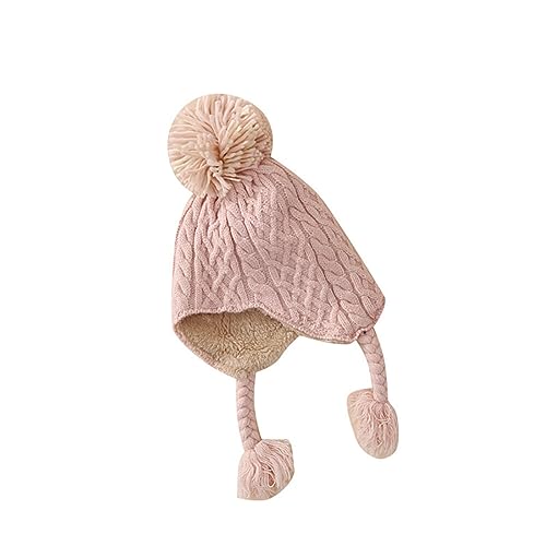 Baby Winter Beanies Cold Weather Hats Knitted Wool Pompom Hat Ear Flap Fleece Lined Beanie Hat for Newborn Baby 0-24M