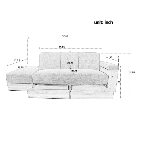 Multi-Functional Sectional Sofa Couch Convertible PU Leather Futon Sofa Sleeper Bed w/Storage Box,Cup Holder,Side 2-Tier Storage Rack, Modern Wood Modular Sofa Couch for Living Room,Black