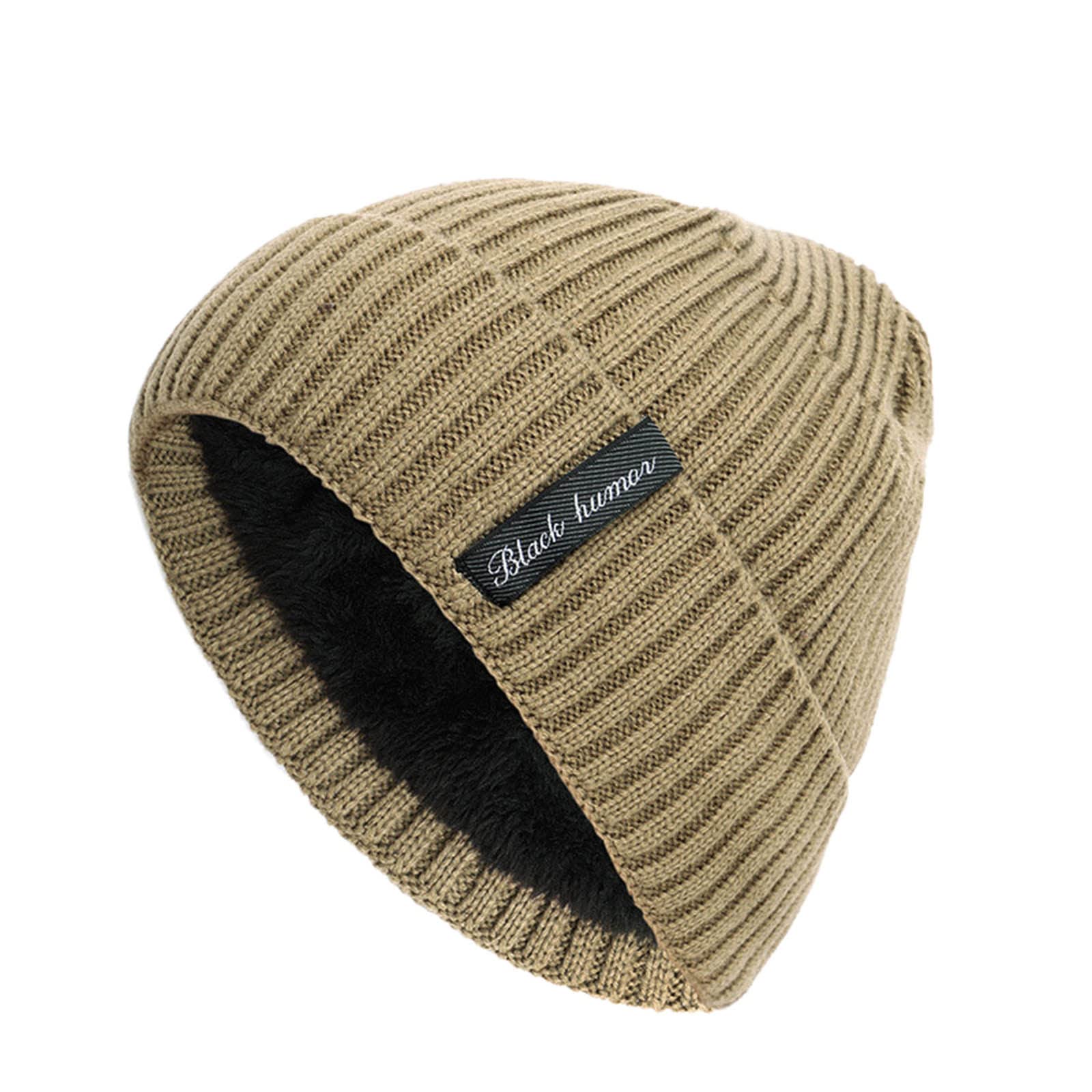 Men Women Beanie Hat Winter Warm Plain Skull Cap Thick Knit Cap Fleece Lined Beanies (Khaki_A)