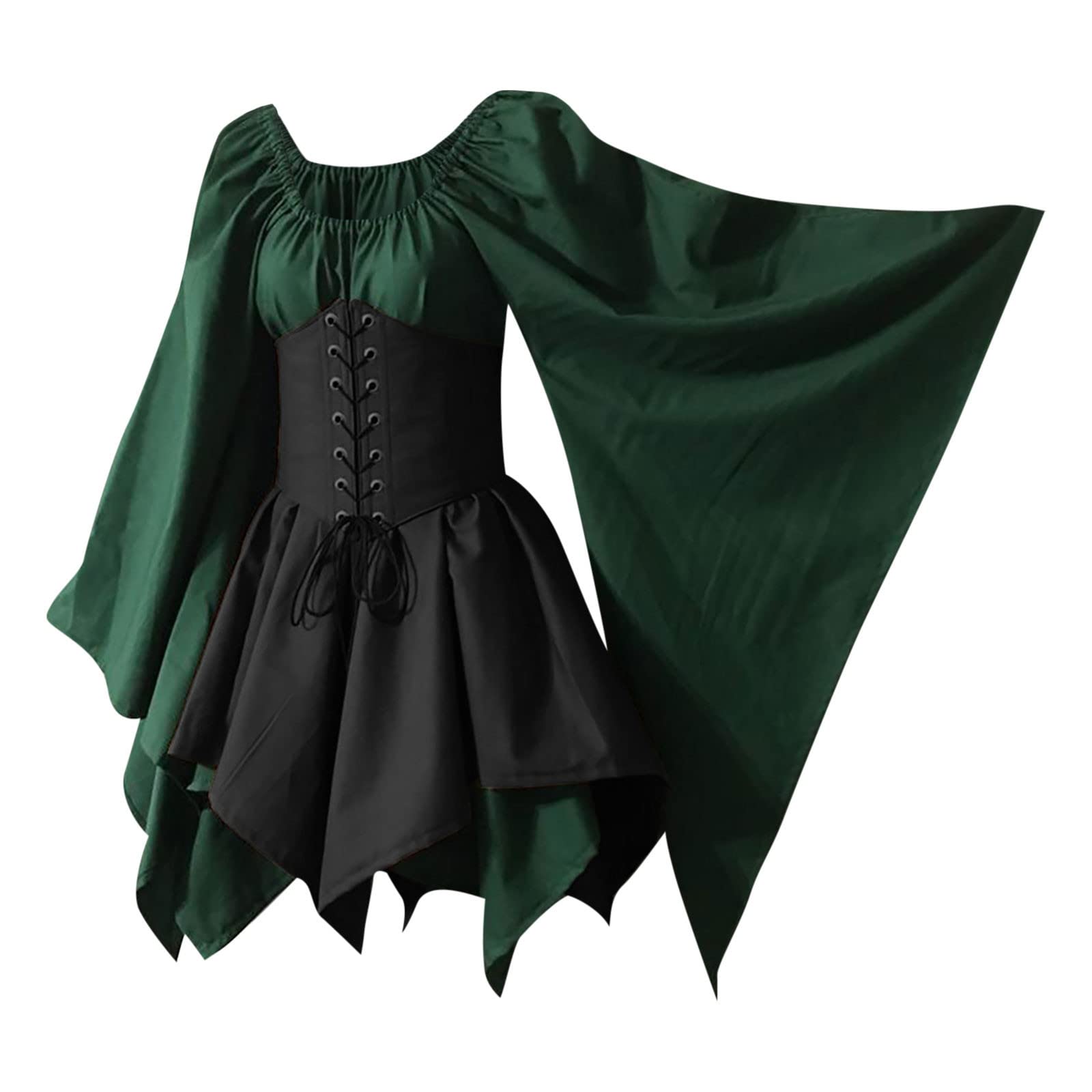 FRMUIC Ren Faire Corset Halloween Party Dress for Women Goth Dresses Vintage Dress for Women Victorian Dress Halloween Dresses for Women Plus Size Renaissance Faire Costume Women (Black,XX-Large)