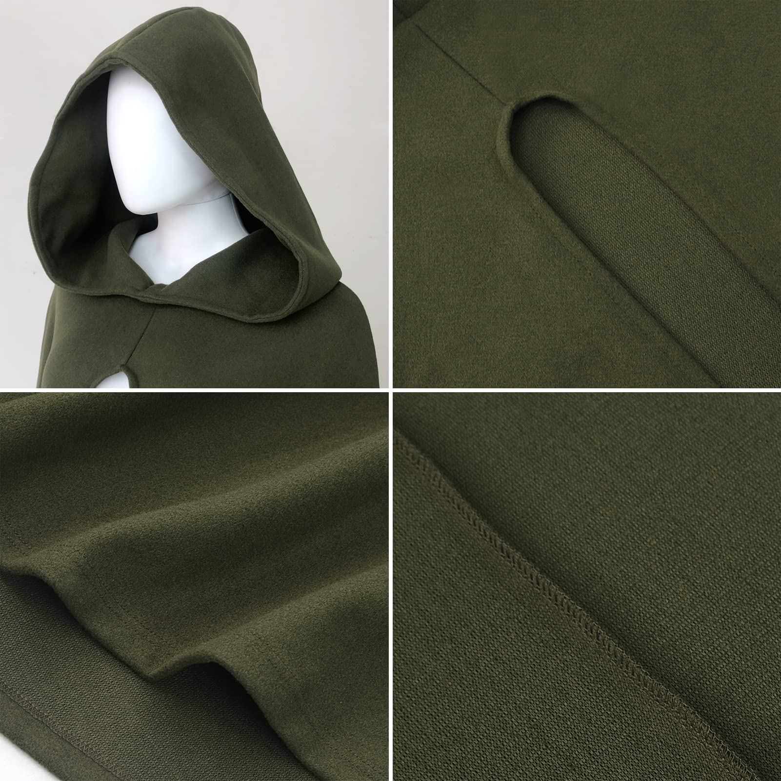 JPXH Renaissance Hooded Cape Witch Cloak with Hood Medieval Halloween Costume-Green