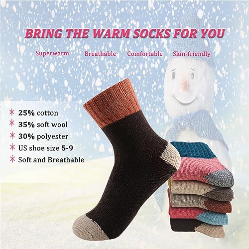 VVtobeYo 5 Pack Wool Socks Womens Winter Soft Warm Cold Knit Wool Crew Socks Thick Cozy Socks Gifts for Women One Size