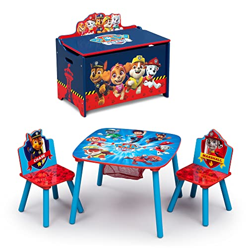 Delta Children PAW Patrol 4-Piece Playroom Set Includes Table with 2 Chairs and Deluxe Toy Box, Blue