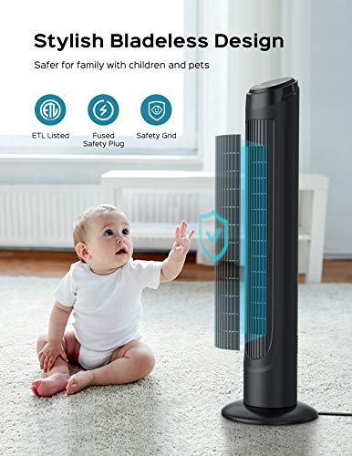 Dreo Tower Fan for bedroom, 90° Oscillating Fans with remote, 3 Modes 4Speeds, 12H Timer, Space-Saving, LED Display with Touch Control, 40 Inch Quiet Bladeless Floor Fan for Home Office, Cruiser Pro