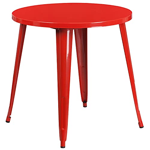 Flash Furniture Commercial Grade 30" Round Red Metal Indoor-Outdoor Table Set with 2 Cafe Chairs