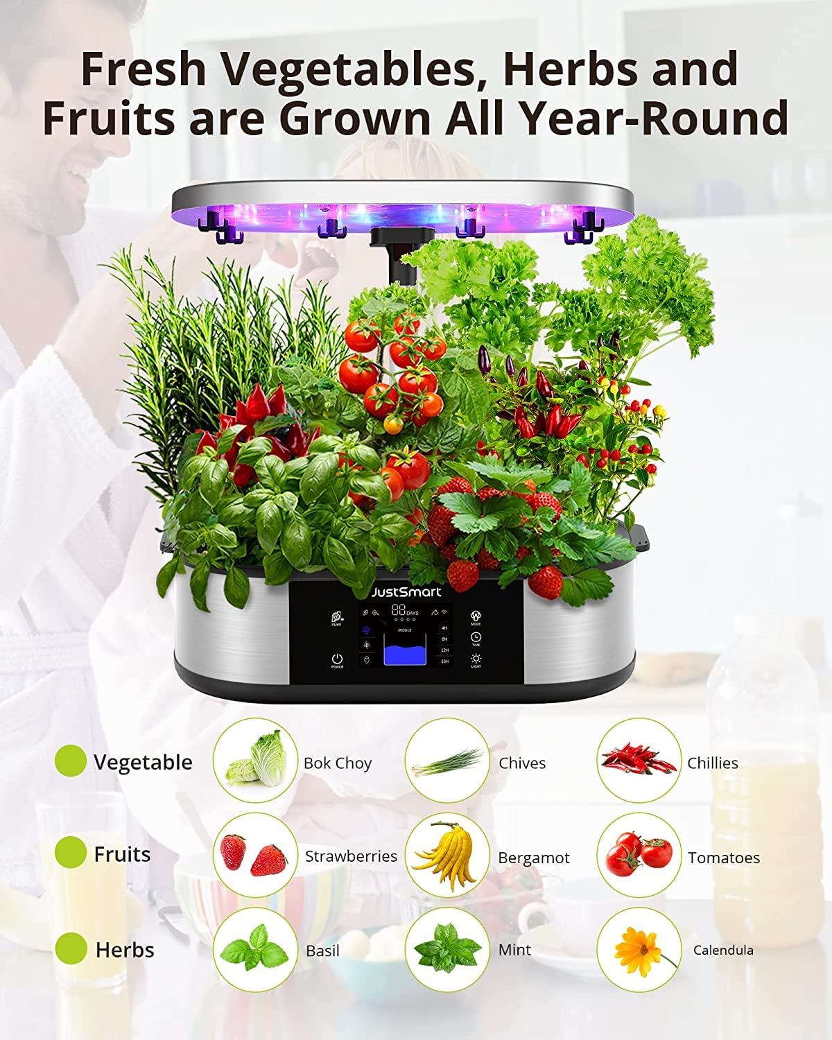 Hydroponics Growing System, SXYCMY Growing Plants up to 30 Inches with Powerful 30W 120 LED Grow Light, Silent Pump, Automatic Timer for Home Kitchen Gardening, APP & WiFi Remote Control