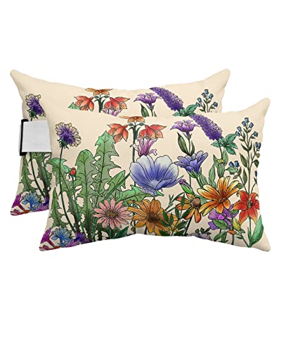 Recliner Head Pillow Ledge Loungers Chair Pillows with Insert Summer Plant Floral Lavender Vintage Lumbar Pillow with Adjustable Strap Outside Patio Decorative Garden Cushion for Bench Couch, 2 PCS
