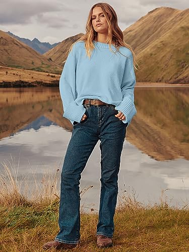 ANRABESS Women's Oversized Crewneck Long Sleeve Fuzzy Knit Casual Chunky Warm 2025 Fall Pullover Sweaters Top Trendy Outfits Blue X-Large