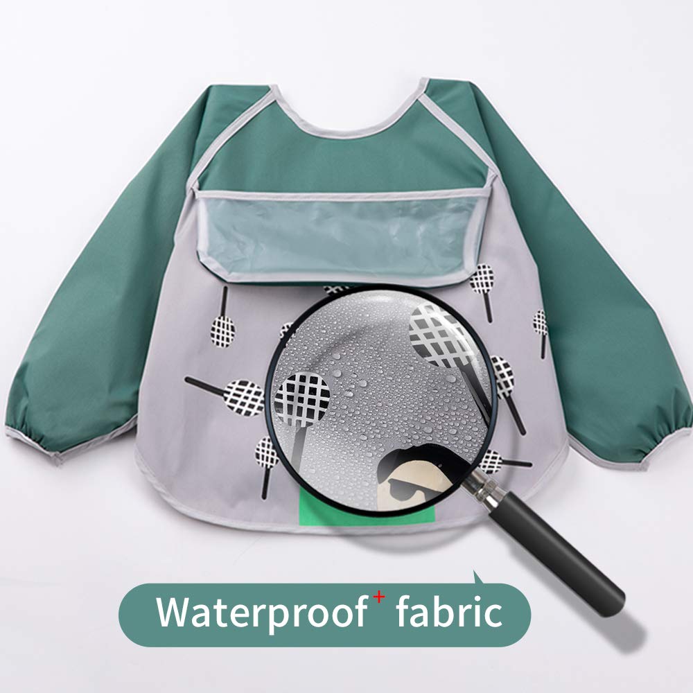 VVS-eLife Long Sleeves Bib-Waterproof Smock with Pocket-Washable Sleeved Bib For 6-24 Months Baby (Green)