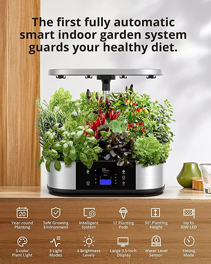 Hydroponics Growing System, SXYCMY Growing Plants up to 30 Inches with Powerful 30W 120 LED Grow Light, Silent Pump, Automatic Timer for Home Kitchen Gardening, APP & WiFi Remote Control