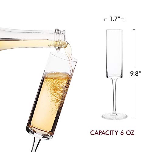 ELIXIR GLASSWARE Champagne Flutes, Edge Champagne Glass Set of 4 - Modern & Elegant for Women, Men, Wedding, Anniversary, Christmas, Birthday - 6oz, Premium Crystal