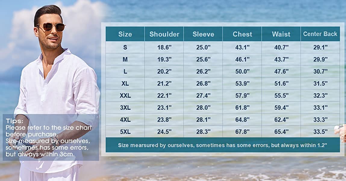 COOFANDY Men's Cotton Linen Henley T-Shirts Long Sleeve Hippie Casual Beach T-Shirts