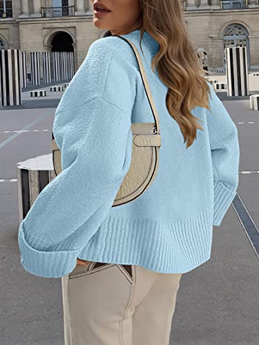 ANRABESS Women's Oversized Crewneck Long Sleeve Fuzzy Knit Casual Chunky Warm 2025 Fall Pullover Sweaters Top Trendy Outfits Blue X-Large