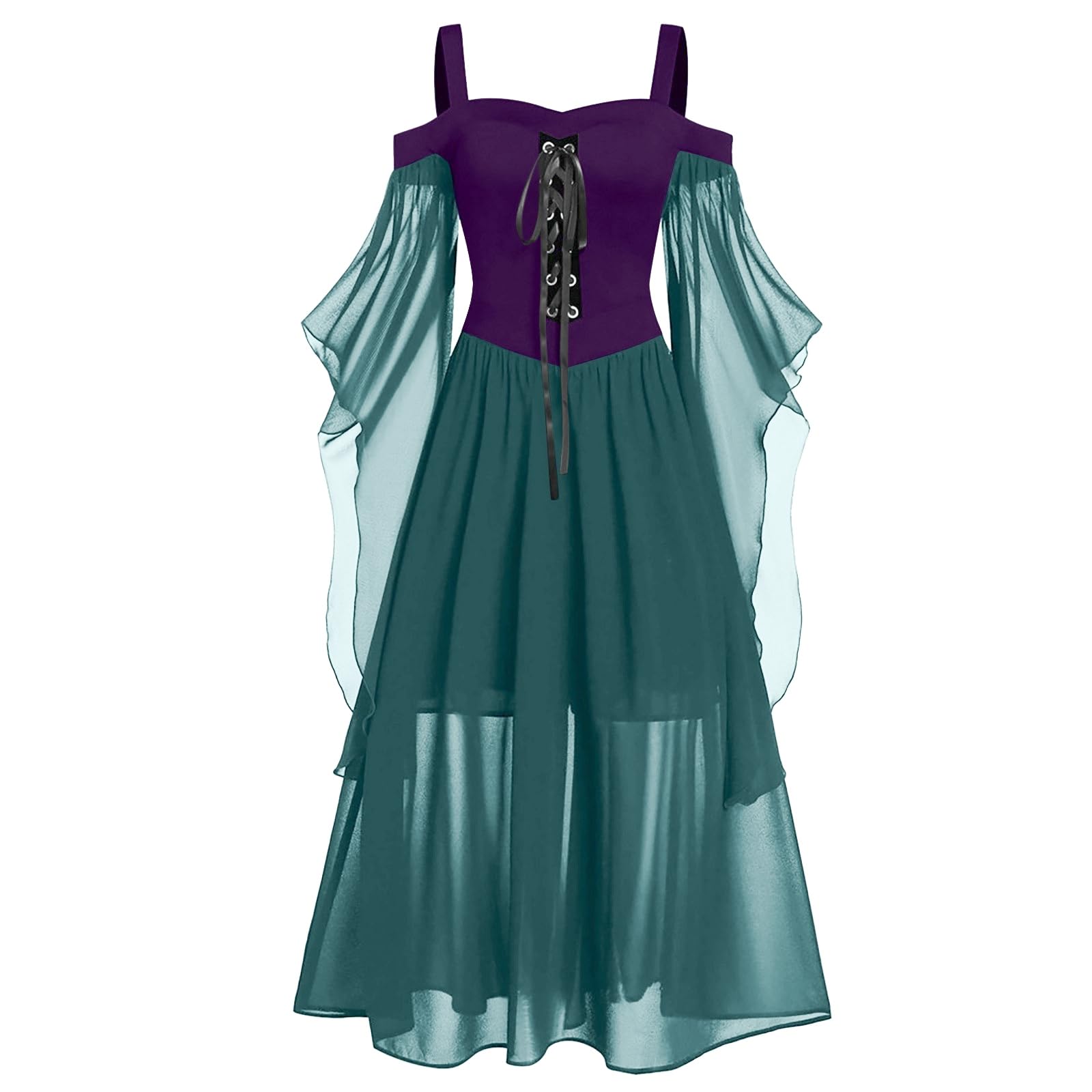Women's Gothic Lace Dress with Corset Halter Lace Swing Cocktail Dress Vintage Steampunk Hippie Gothic Dresses Renn Faire Costume Women Plus Size Dress Halloween Print (Dark Green,XXXL) HL159