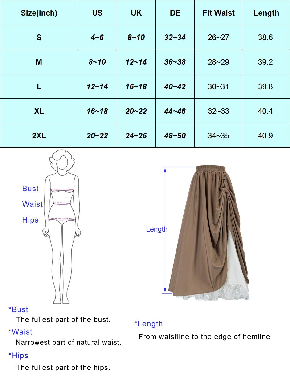 Scarlet Darkness Womens Maxi Skirt Victorian Renaissance High Waisted Double Layer Skirts Brown S