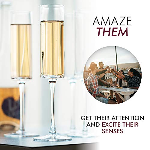 ELIXIR GLASSWARE Champagne Flutes, Edge Champagne Glass Set of 4 - Modern & Elegant for Women, Men, Wedding, Anniversary, Christmas, Birthday - 6oz, Premium Crystal