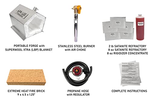 Mr Volcano Hero - Portable Propane Forge (Complete Kit - Now with Superwool XTRA) MADE IN USA (Stainless Steel) Single Burner Professional Artists Hobby Knife Making Tool Making Farrier Blacksmith