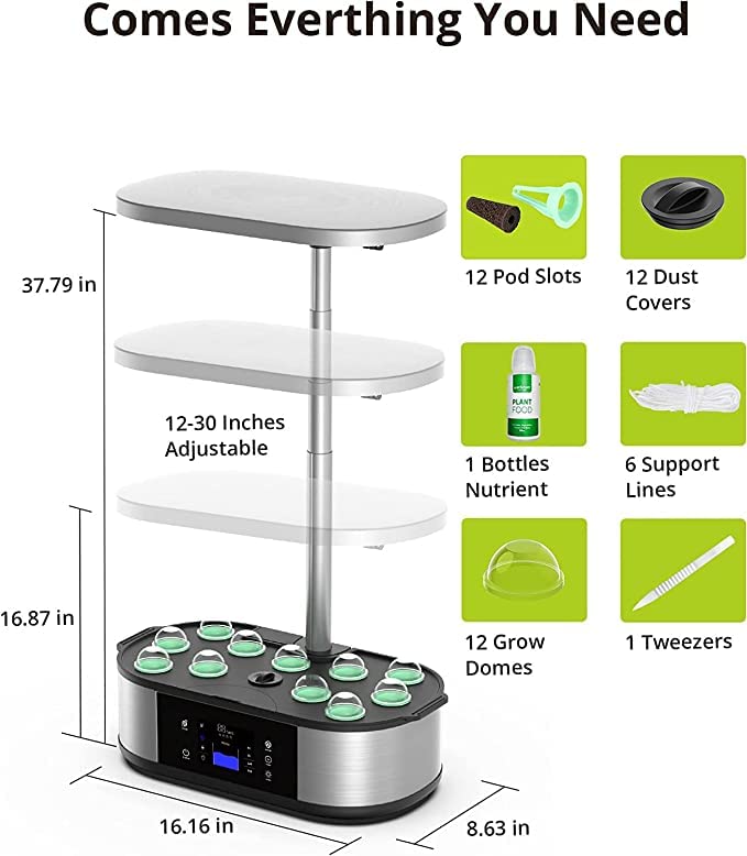 Hydroponics Growing System, SXYCMY Growing Plants up to 30 Inches with Powerful 30W 120 LED Grow Light, Silent Pump, Automatic Timer for Home Kitchen Gardening, APP & WiFi Remote Control