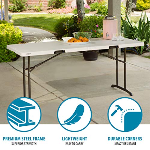 Lifetime 80382 Commercial Fold-In-Half Table, 6-foot, Almond