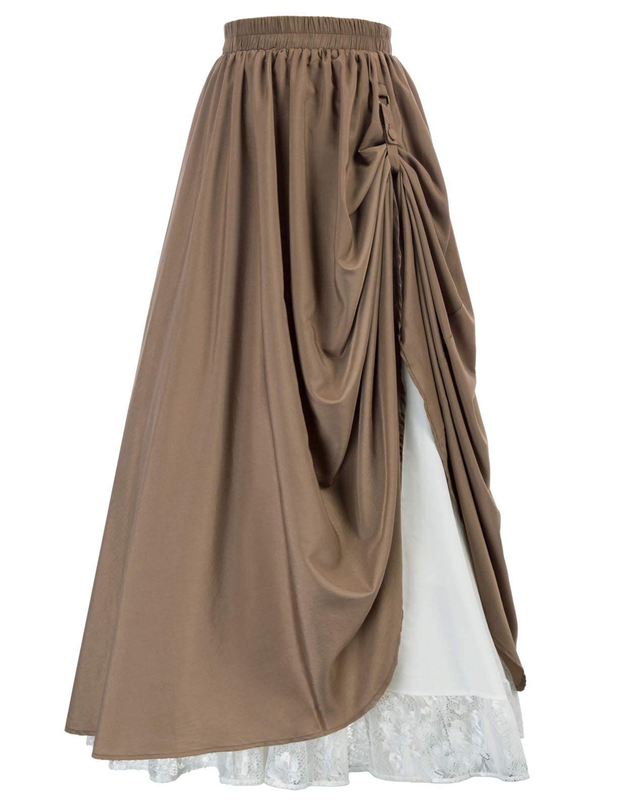 Scarlet Darkness Womens Maxi Skirt Victorian Renaissance High Waisted Double Layer Skirts Brown S