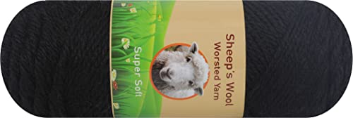 3-Pack Sheep’s 50% Wool Worsted Yarn for Knitting and Crocheting 10.5 oz, 495 Yards Imported (Black 13)