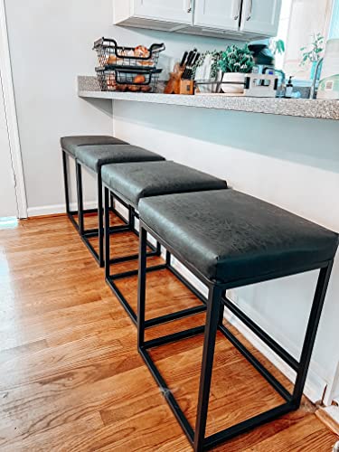 PHI VILLA Bar Stools Counter Heighr Set of 4, Backless, 24 inches, Square, Black, 4 Packs