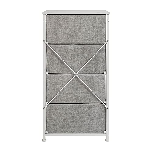 Flash Furniture 4 Drawer Storage Dresser - White Cast Iron Frame and Wood Top - 4 Easy Pull Light Gray Fabric Drawers