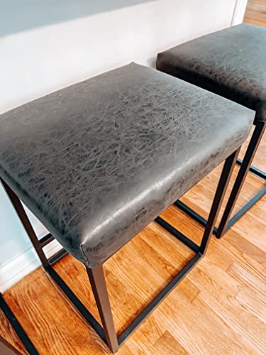 PHI VILLA Bar Stools Counter Heighr Set of 4, Backless, 24 inches, Square, Black, 4 Packs