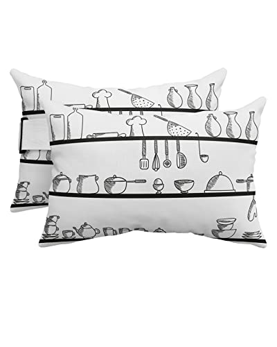 Recliner Head Pillow Ledge Loungers Chair Pillows with Insert Minimalism Pots and Pans on The Shelf Lumbar Pillow with Adjustable Strap Outside Patio Decorative Garden Cushion for Bench Couch, 2 PCS