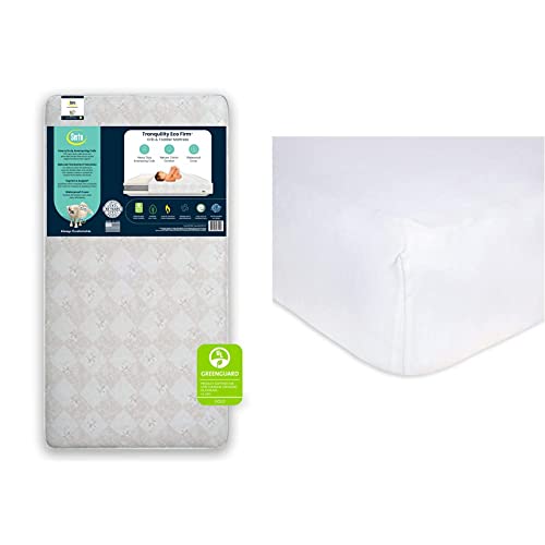 Serta Tranquility Eco Firm 2-Stage Premium Baby Crib Mattress & Burt's Bees Baby - Fitted Crib Sheet, Solid Color, 100% Organic Cotton